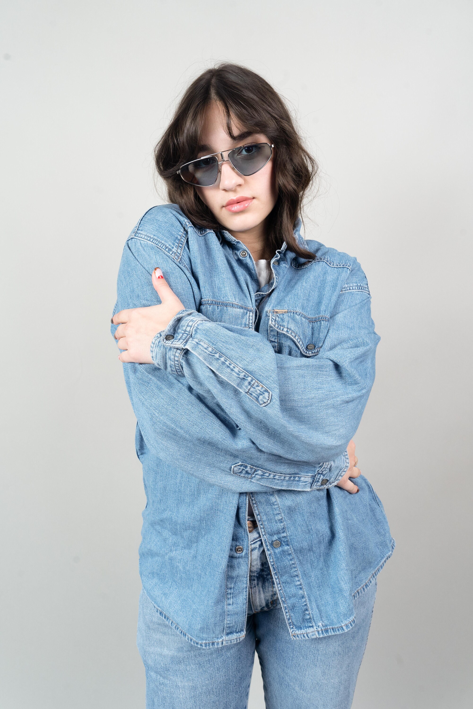 Vintage Mustang Denim Jeans Shirt Dark Blue Wash Gender Neutral Size L ...