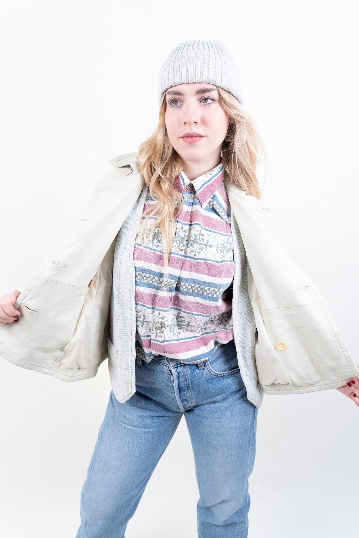 Vintage Leather Bomber Jacket White Suede Jacket Size L 80s 90s - Etsy