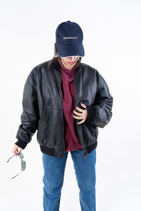 80s vintage fake leather bomber jacket leather imitat… - Gem