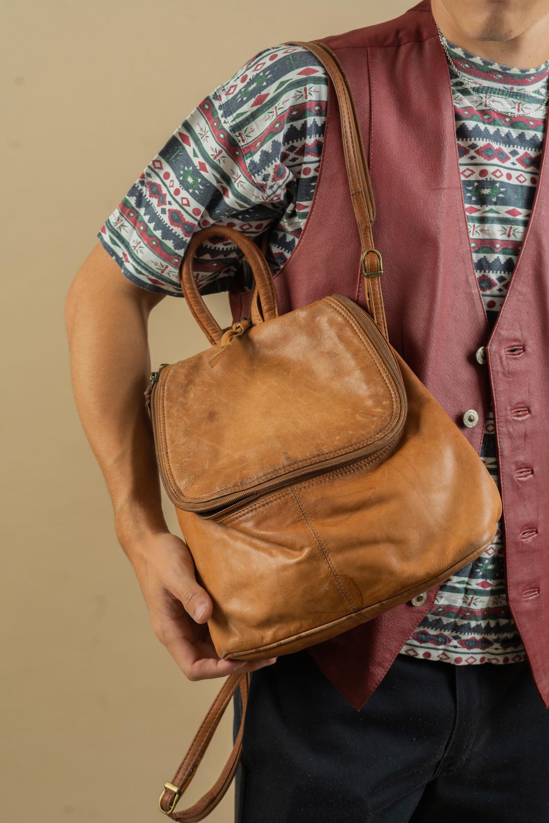 Vintage Genuine Leather Backpack / Exquisite Vintage JOBIS Tan Leather ...