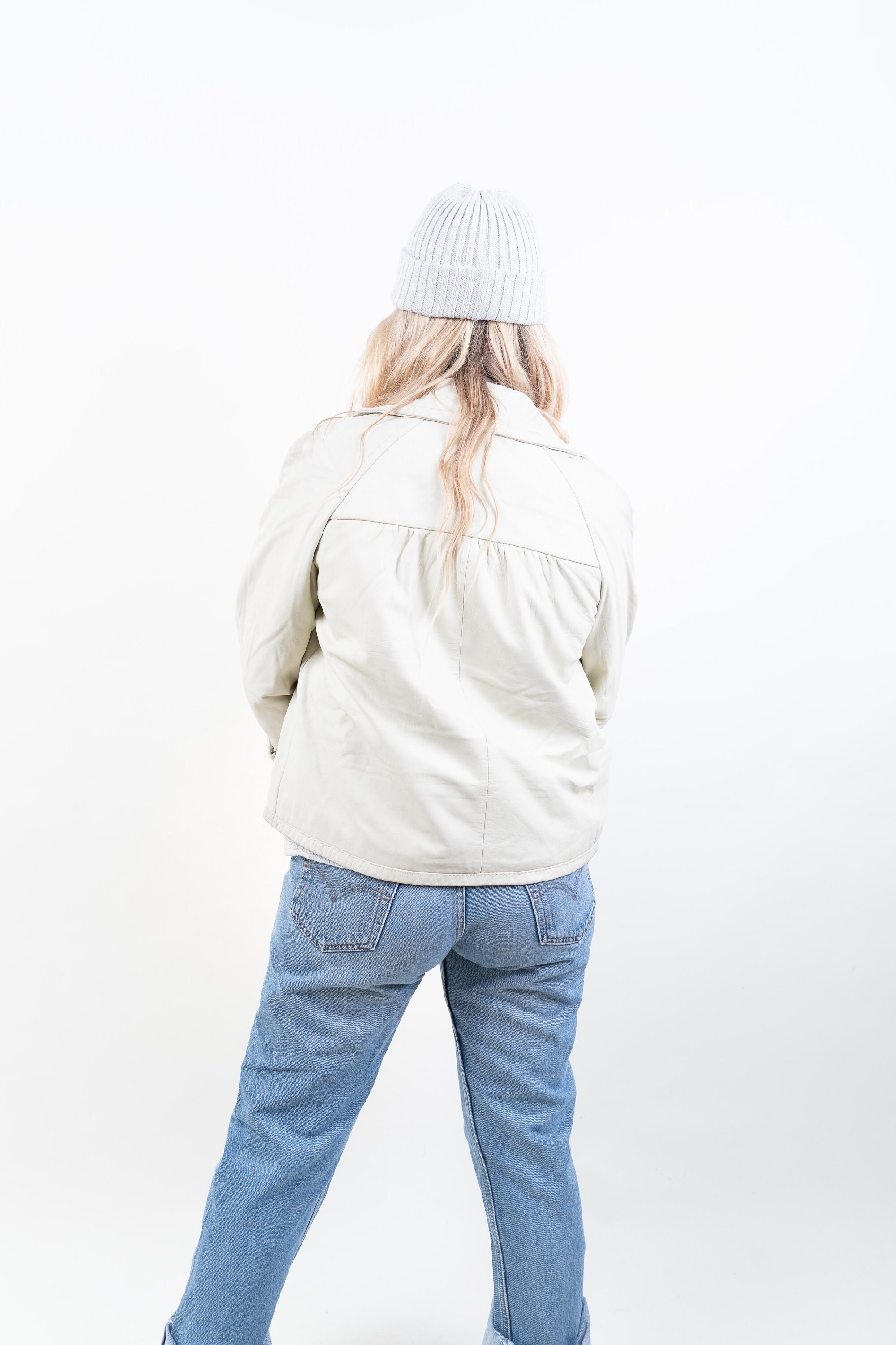 Vintage Leather Bomber Jacket White Suede Jacket Size L 80s 90s - Etsy