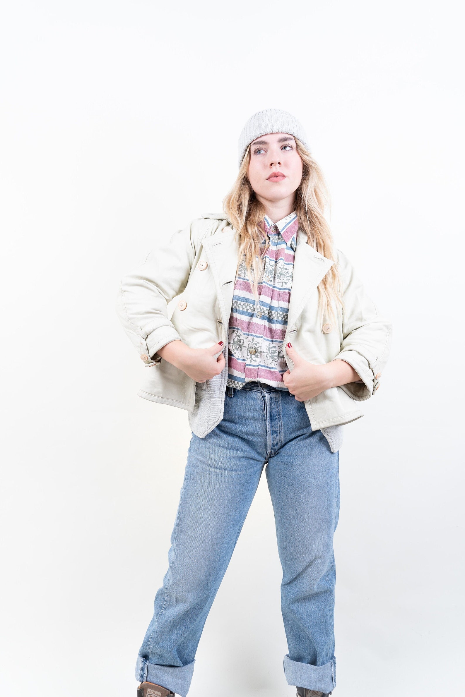 Vintage Leather Bomber Jacket White Suede Jacket Size L 80s 90s - Etsy