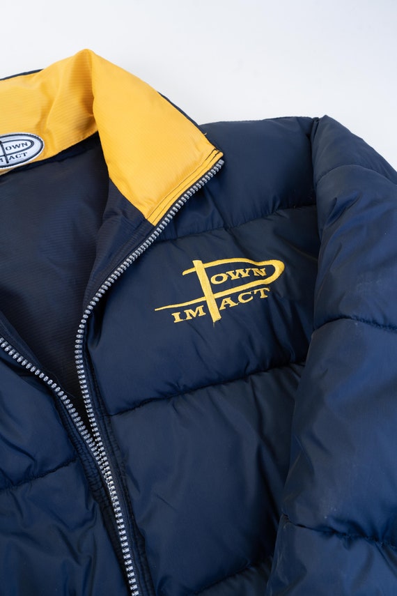 80s vintage down puffer jacket blue and yellow revers… - Gem