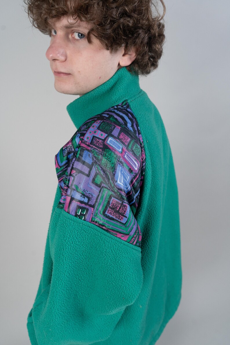 Vintage Fleece Polar Jumper Green Crazy Pattern Size L XL 80s - Etsy UK