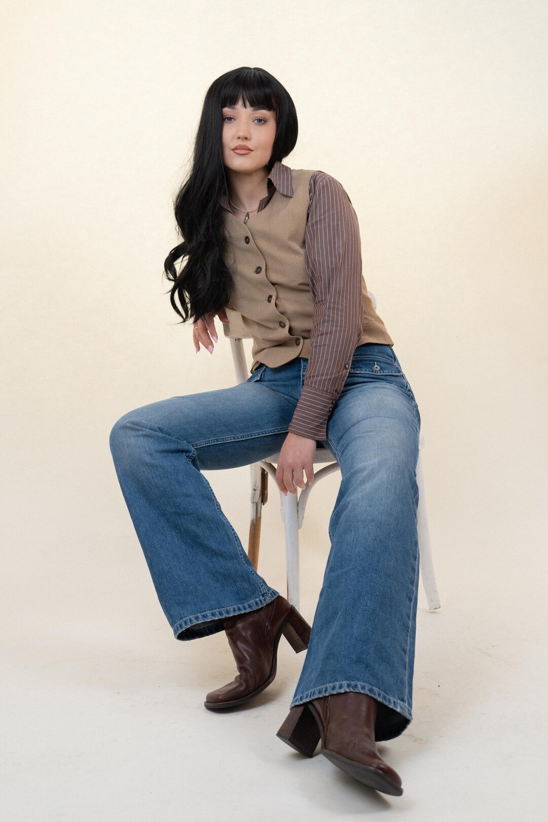 Y2K 2000s Boho Style Low Rise Flare Jeans With Leather Details ...