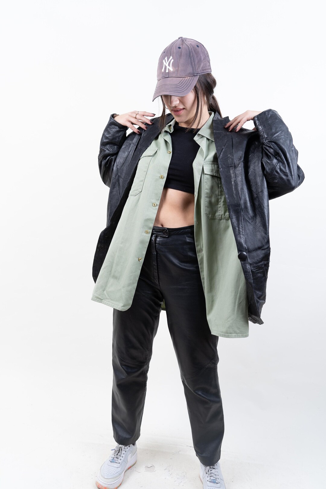 Vintage Leather Jacket Distressed Suede Parka Black Size L 80s - Etsy