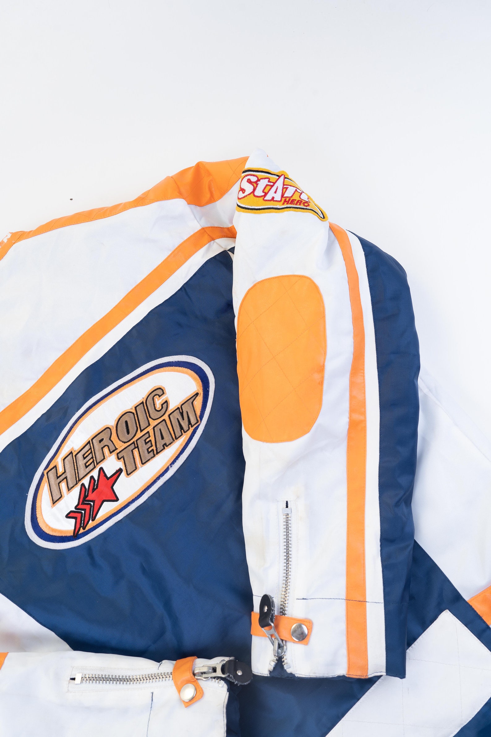 Vintage Puffer Ski Racing Bomber Jacket Cropped Neon White Orange L ...