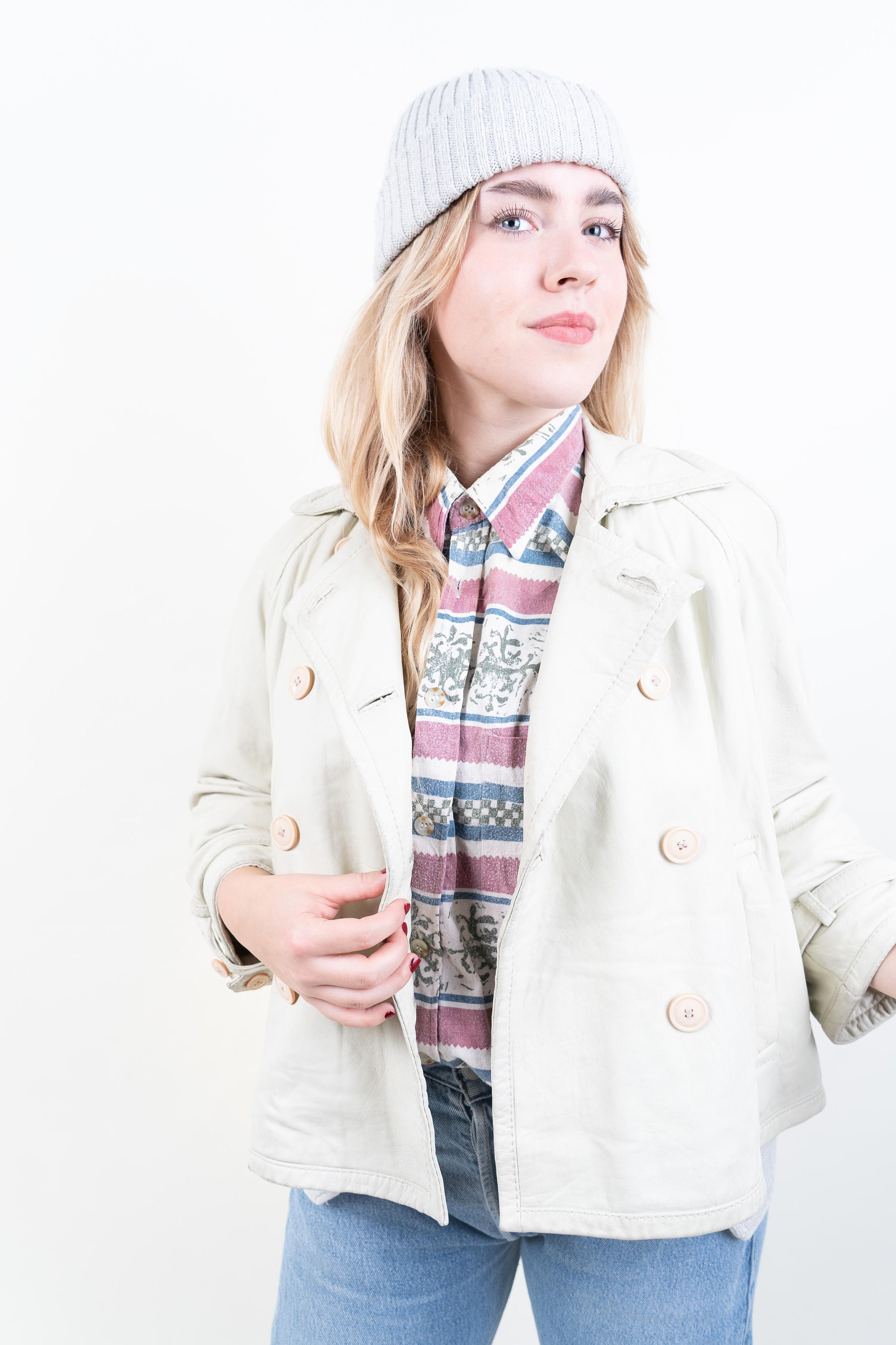 Vintage Leather Bomber Jacket White Suede Jacket Size L 80s 90s - Etsy
