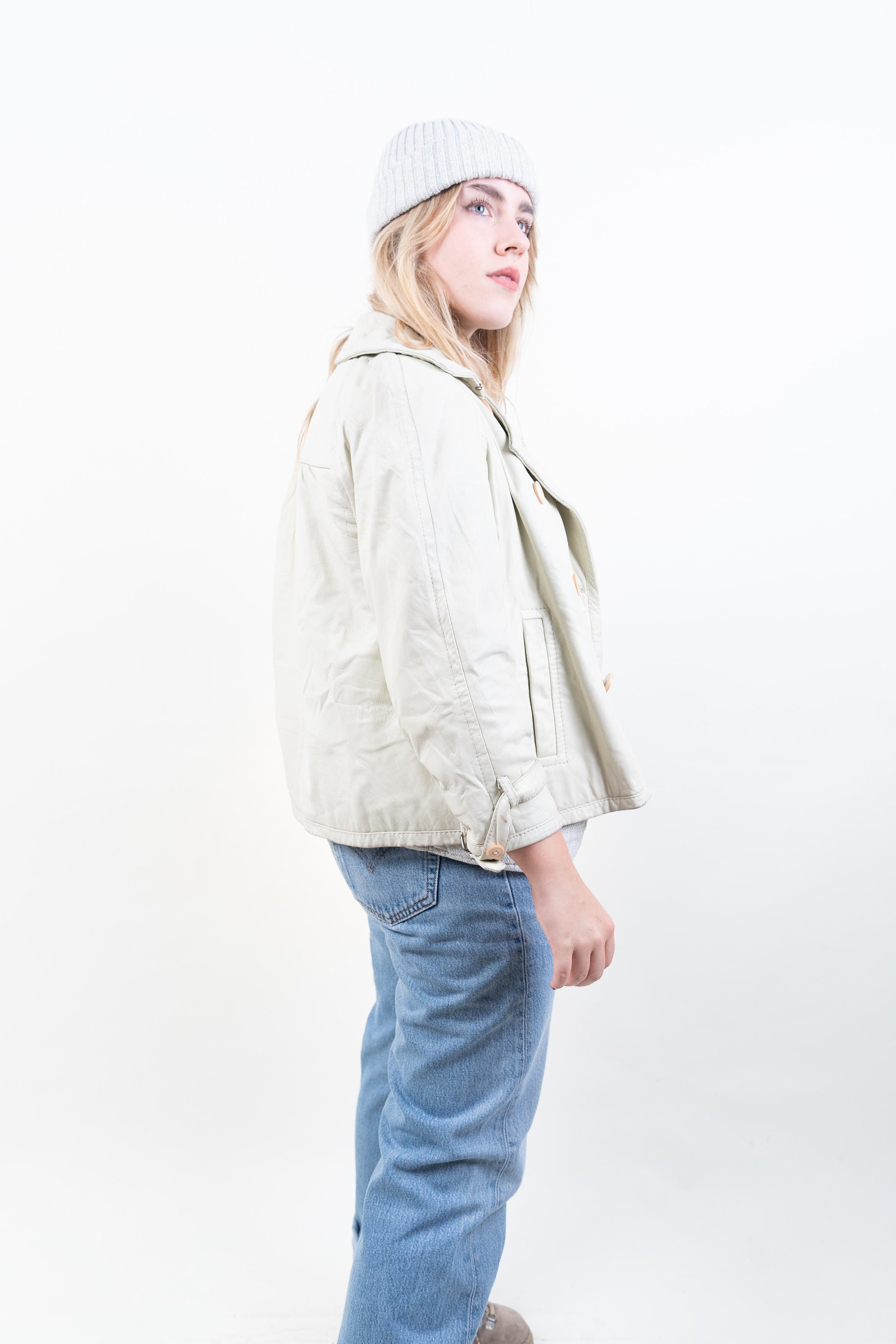 Vintage Leather Bomber Jacket White Suede Jacket Size L 80s 90s - Etsy