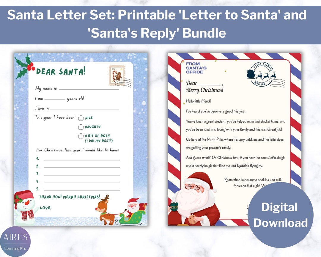 Kids Christmas Letter to Santa Template and Personalized Reply From ...