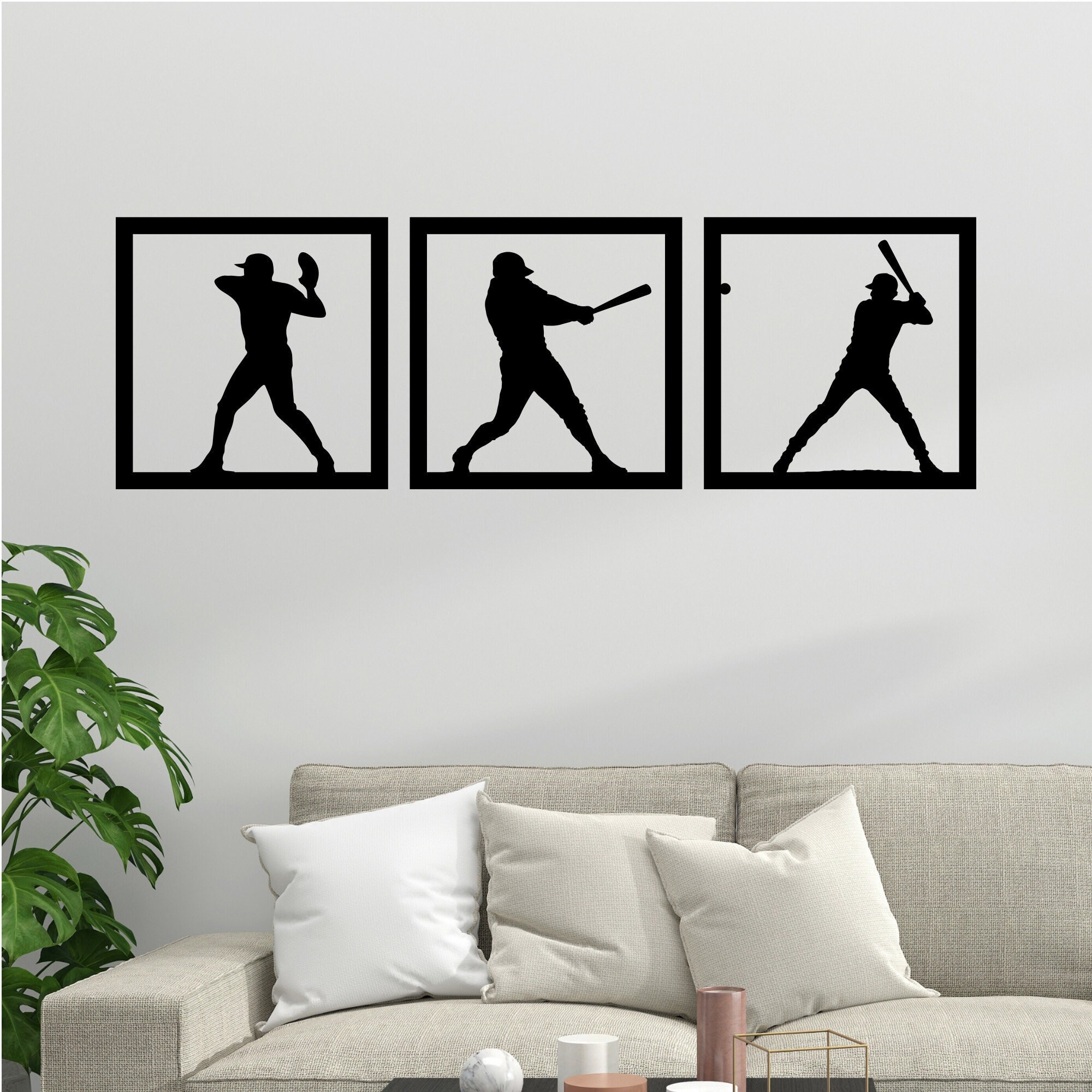 Baseball Wall Decor, Baseball Wood Wall Art, 3 Piece Wall Art Set ...