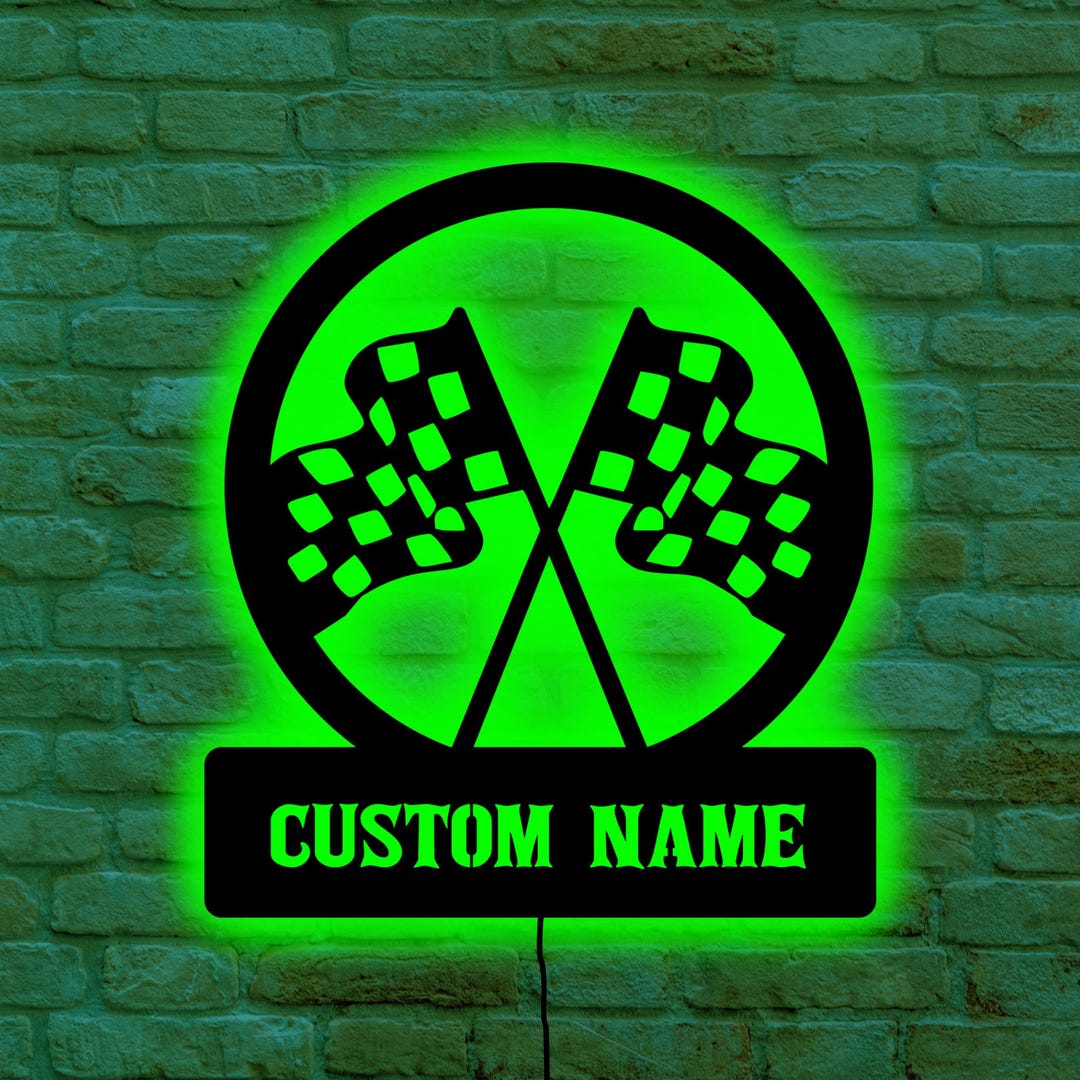 Custom Racing Flag With Led Light, Custom Checkered Flag Racing Sign ...