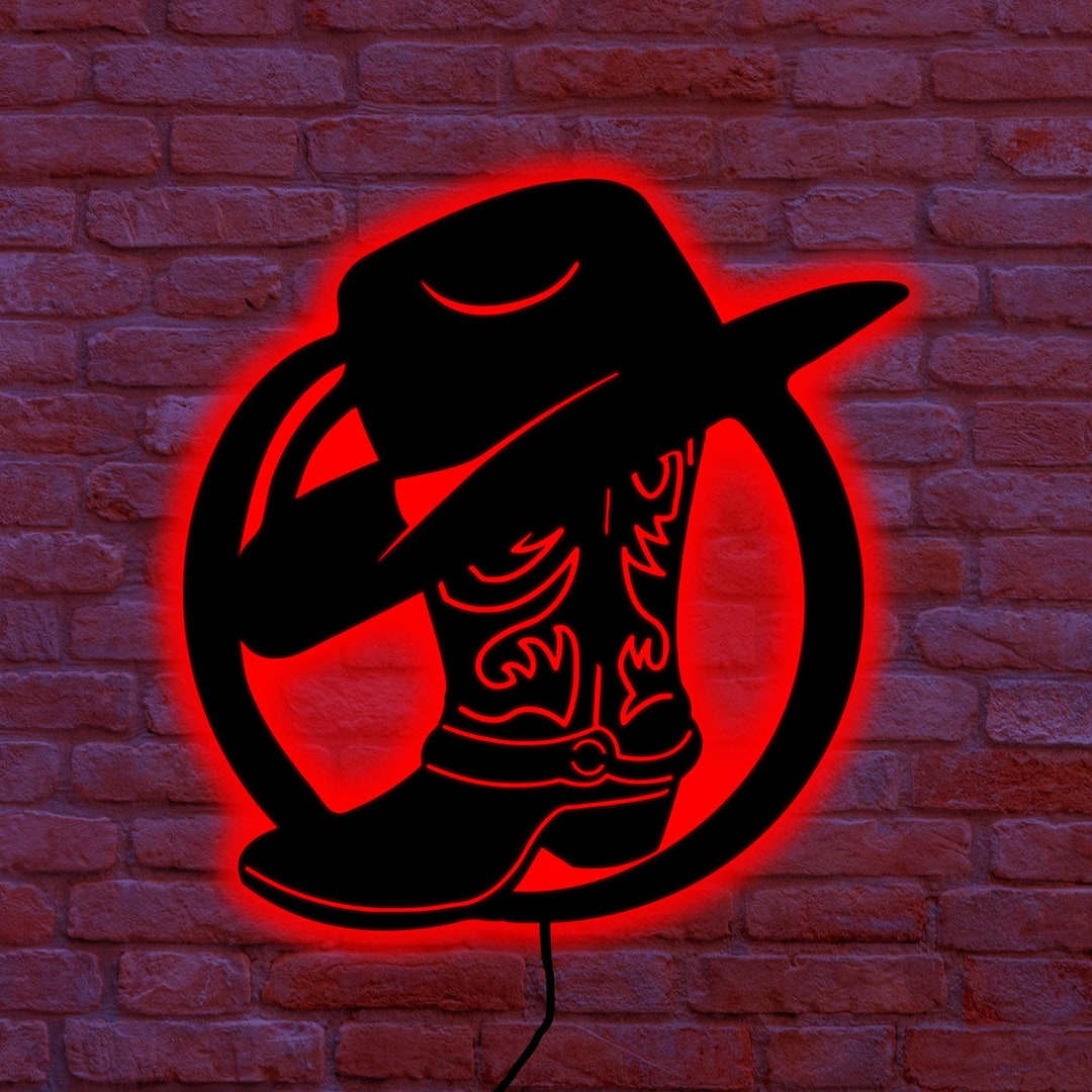Custom Boots and Hat Cowgirl Wall Art Led Light, Cowboy Boots Led Sign ...