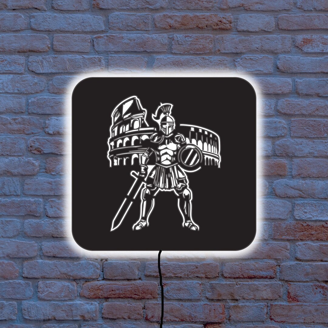 Spartan Wall Decor With Led Sign, Colosseum Rome Wall Art, Man Cave Led ...