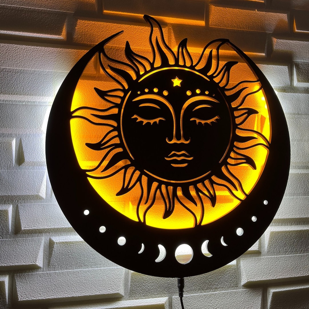Sun Wall Decor Nursery, Sun and Moon Wall Decor Light, Mystic Symbol ...