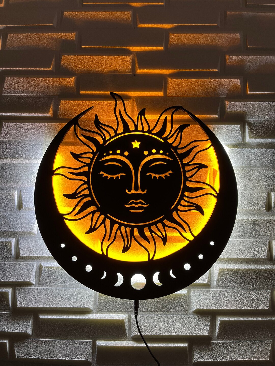 Sun Led Sign, Sun and Moon Wall Art, Sun and Moon Wood Art, Wood Sun ...