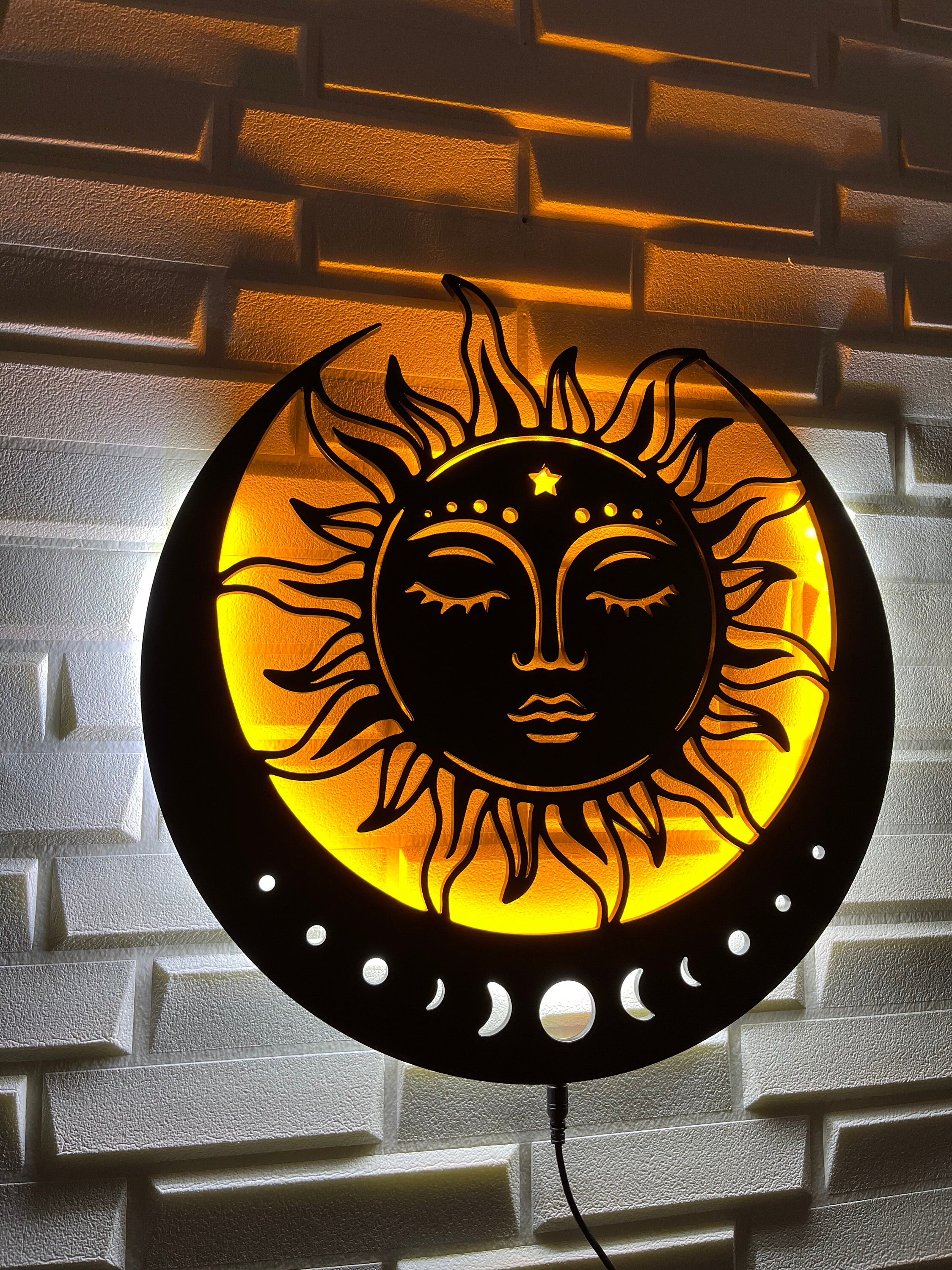 Sun Led Sign, Sun and Moon Wall Art, Sun and Moon Wood Art, Wood Sun ...