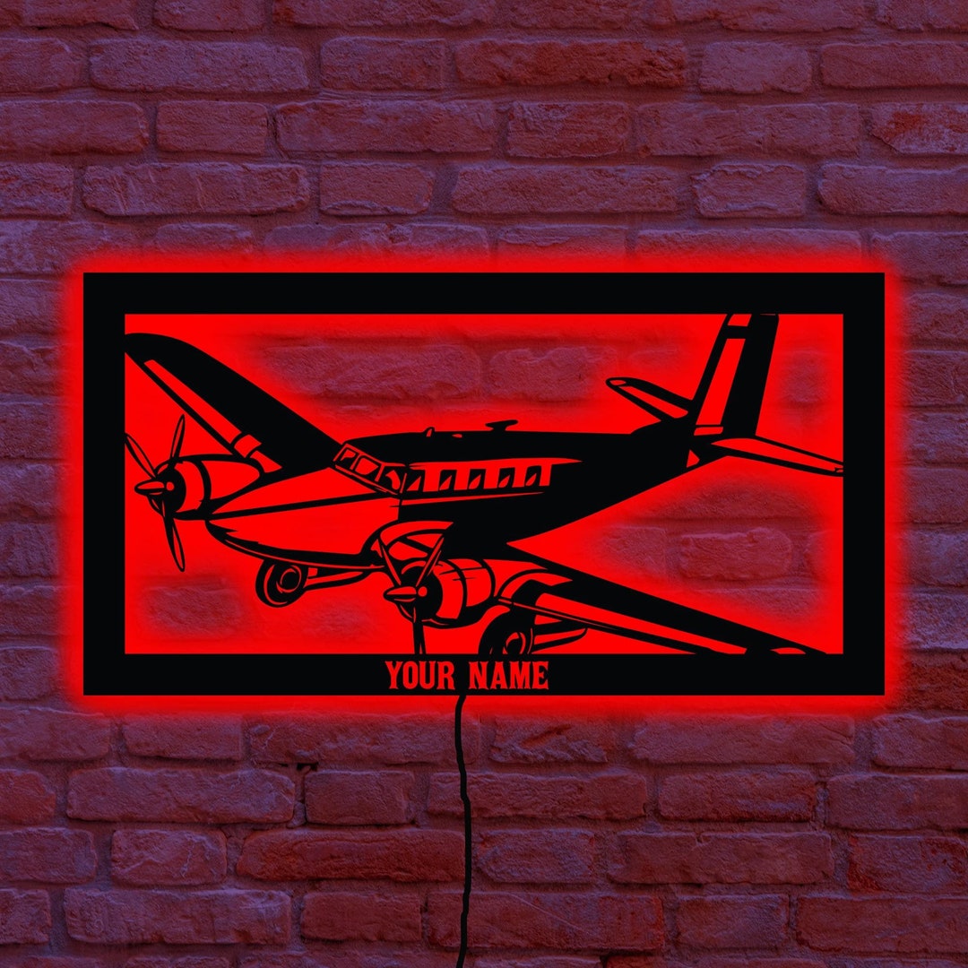 Airplane Led Light, Custom Airplane Wall Art With Led Sign, Airforce ...