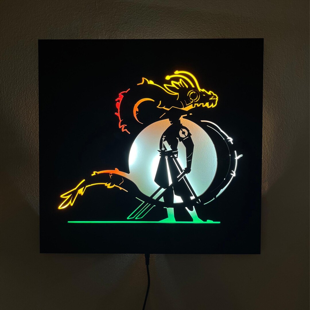 Samurai Wall Art, Samurai Led Light, Japanese Dragon Art, Game Room Led ...