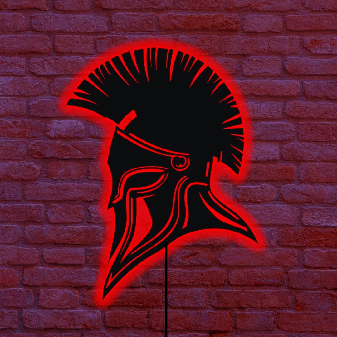 Spartan Helmet Led Sign, Spartan Helmet Wood Wall Art, Game Room Led ...