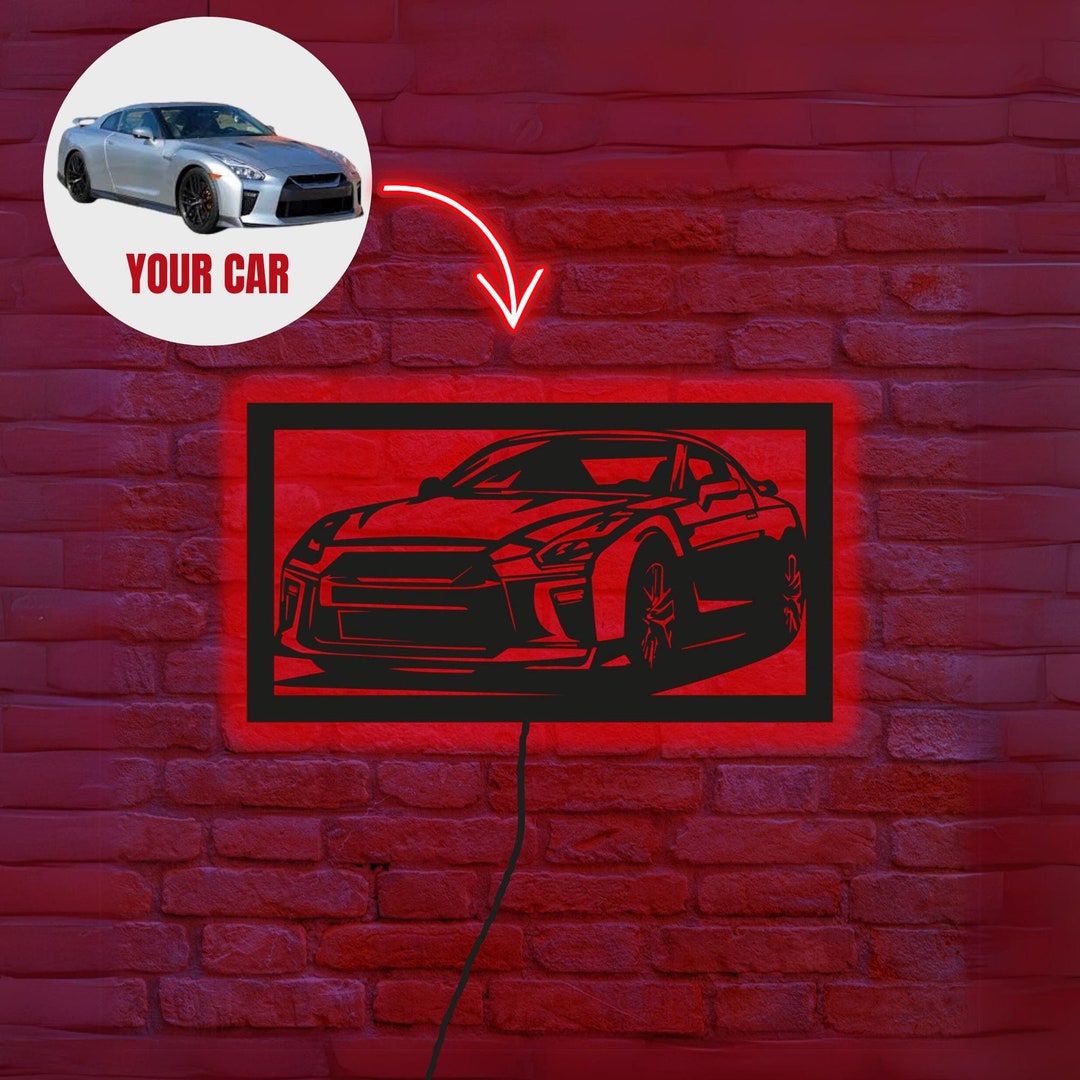 Car Led Sign, Car Wall Art, Wood Garage Sign, Led Wall Art, Garage ...