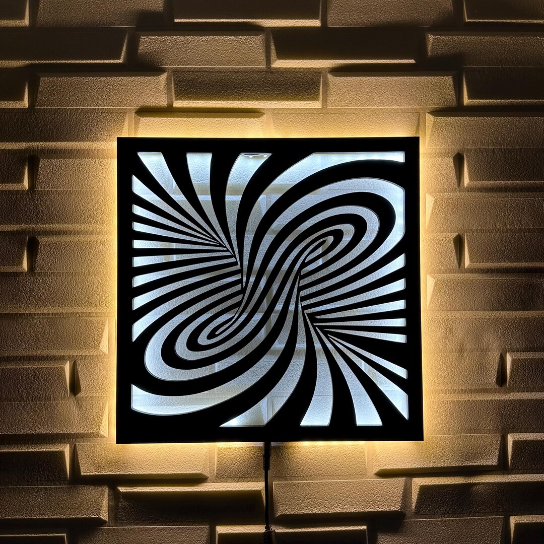 LED Geometric Optical Illusion Wall Art - Abstract Lighted Wall Decor ...