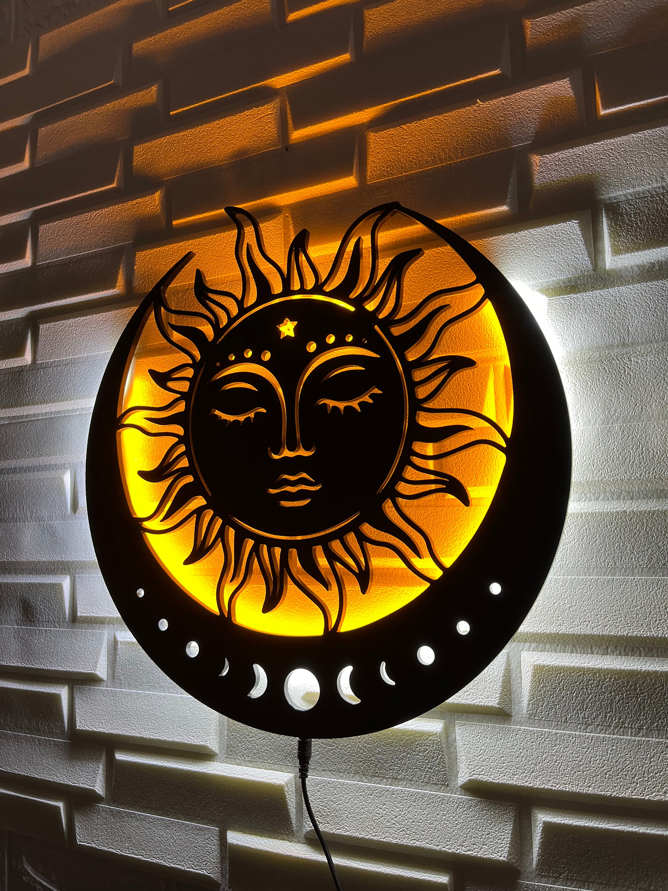 Sun Led Sign, Sun and Moon Wall Art, Sun and Moon Wood Art, Wood Sun ...