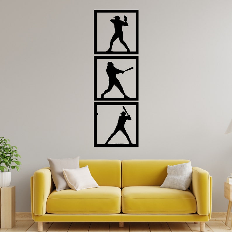 Baseball Wall Decor, Baseball Wood Wall Art, 3 Piece Wall Art Set ...