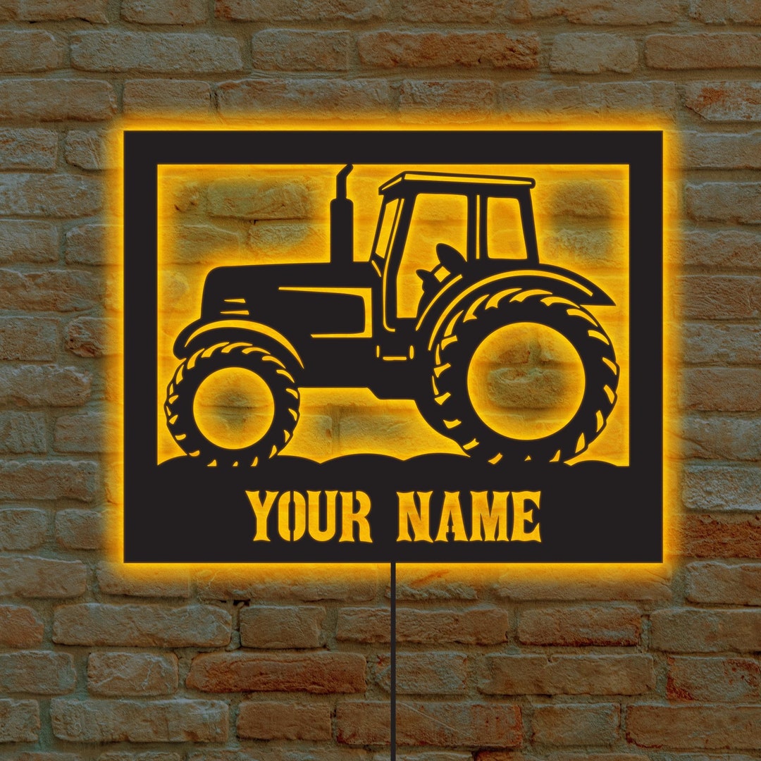 Custom Tractor Wood Wall Art With Led Light, Custom Tractor Name Sign ...