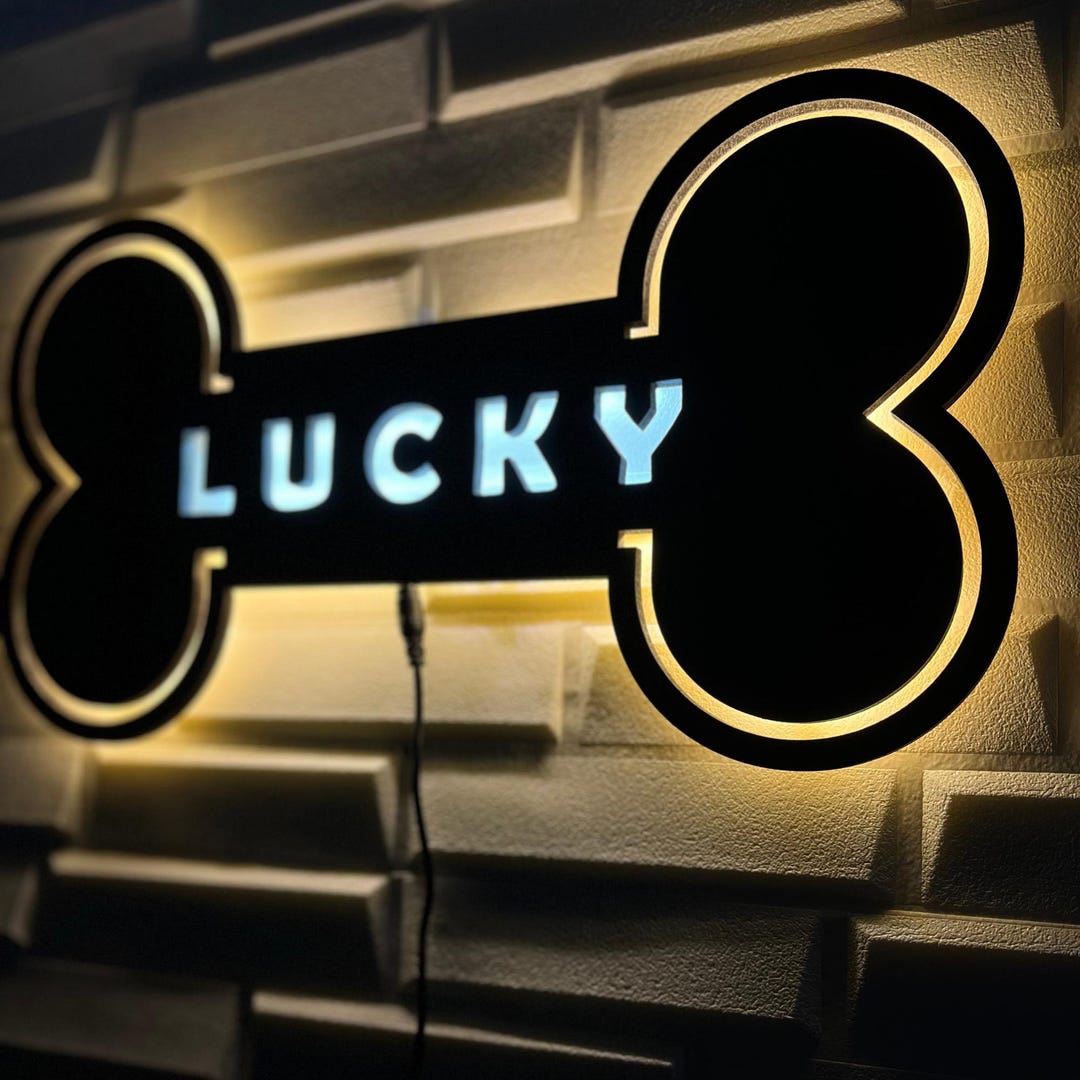 Dog Bone Name Sign, Dog Name Plate, Dog Sign, Custom Dog Name Led Light ...