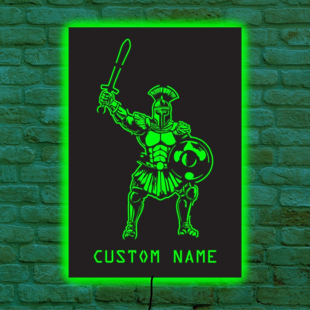 Custom Spartan Warrior With Led Light, Spartan Wall Art, Personalized ...