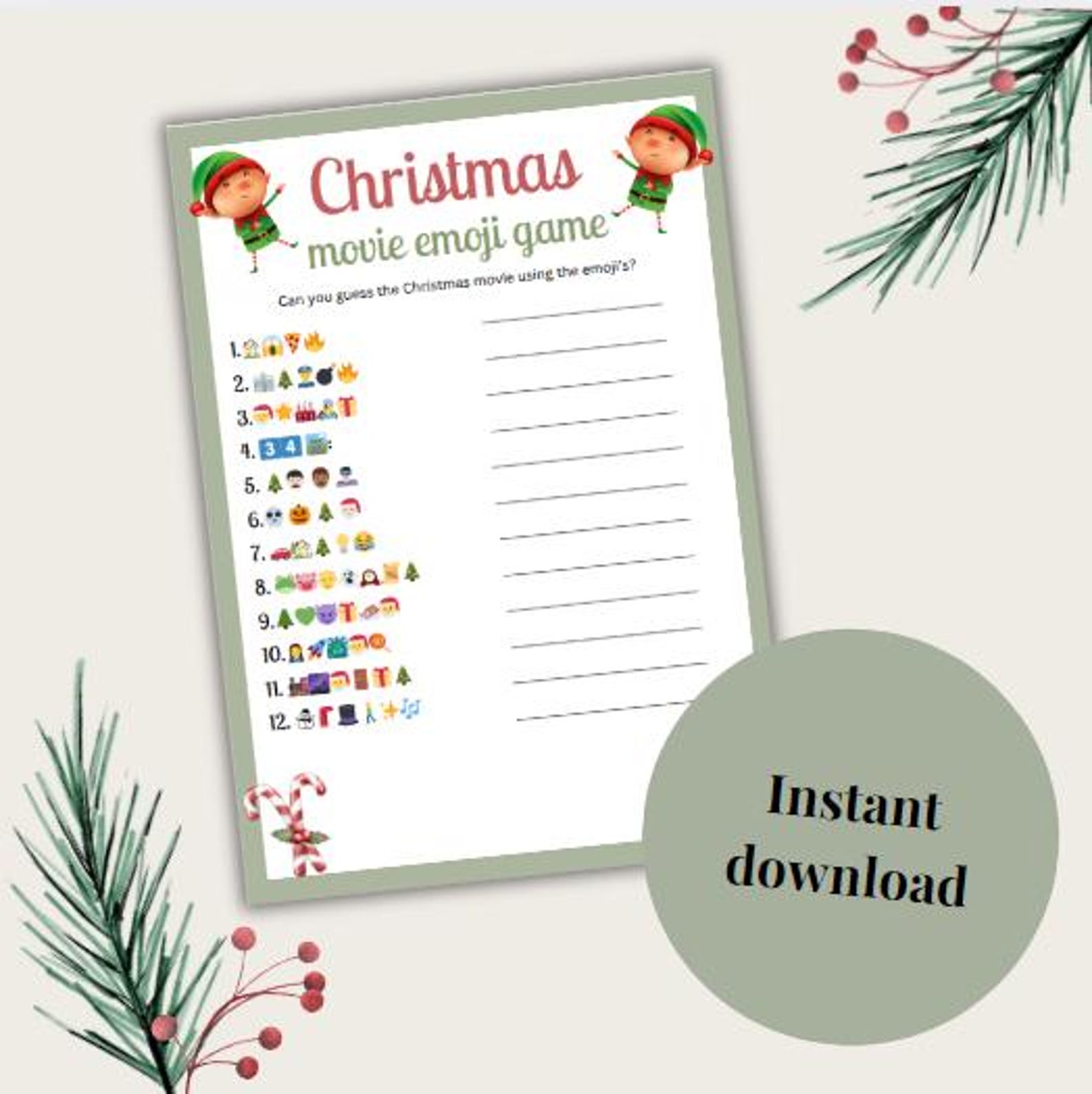 Christmas Emoji Movie Game - Instant Download Printable Fun - Etsy