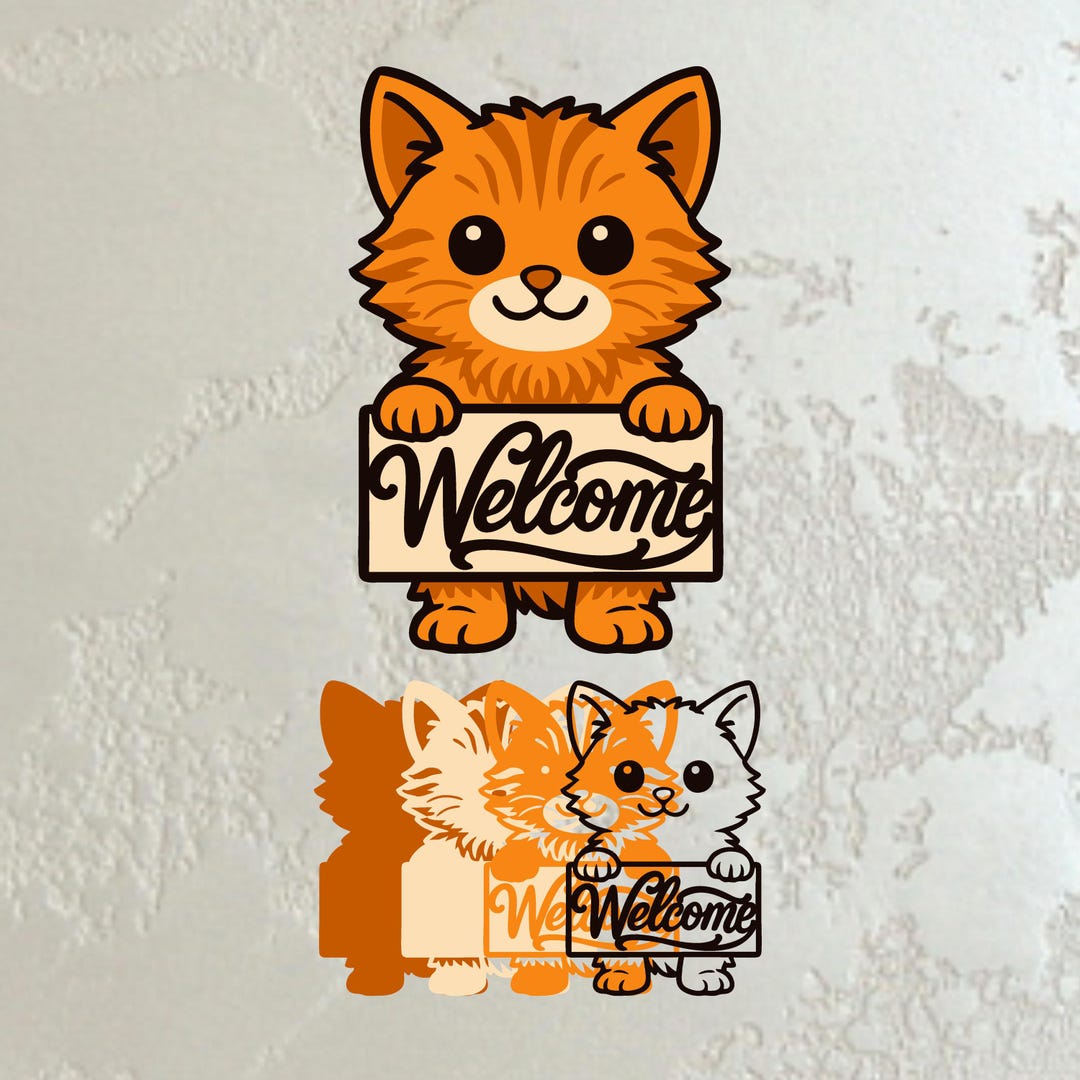 Welcome Cat Sign Multilayer SVG, Cute Kitten Welcome Door Sign, Layered ...