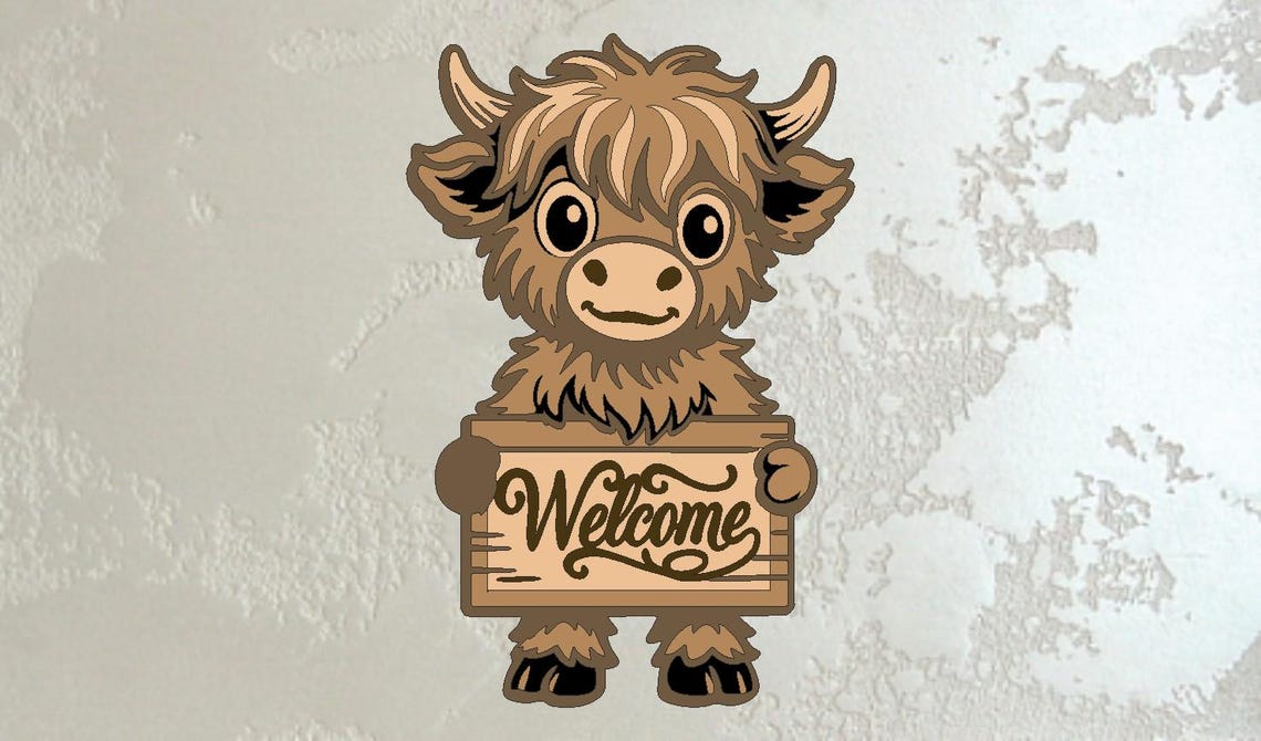 Layered Highland Cow Welcome Sign 3D Svg Pdf Cdr Dxf File for Laser ...
