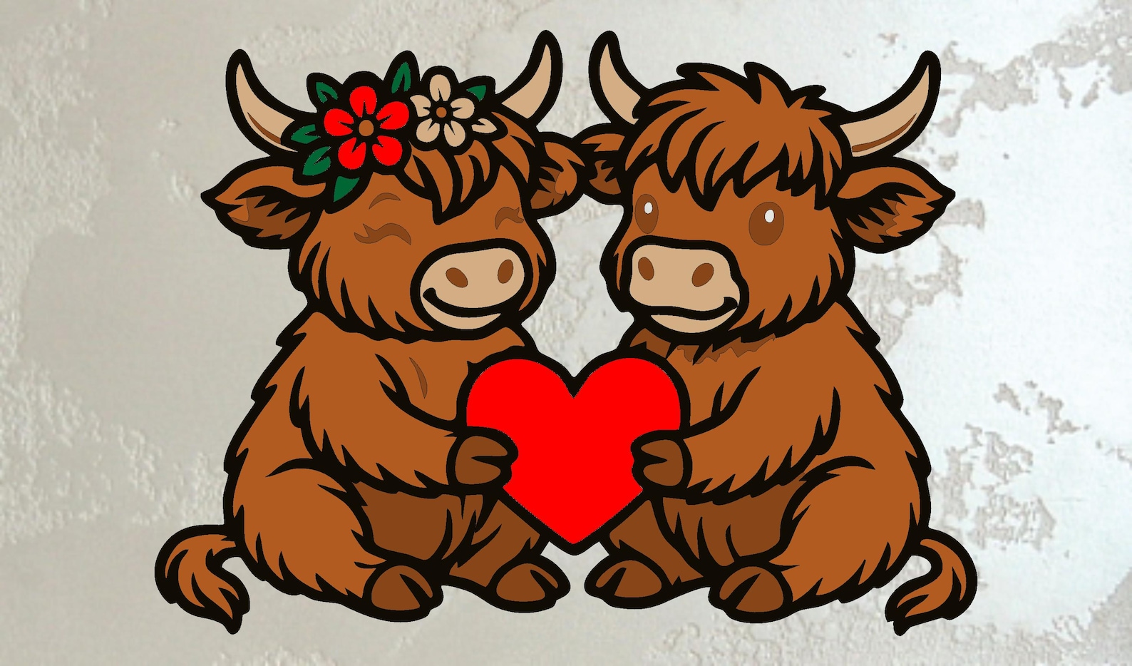 Multilayer Highland Cow Couple SVG, Cute Valentine Cows, Layered Farm ...