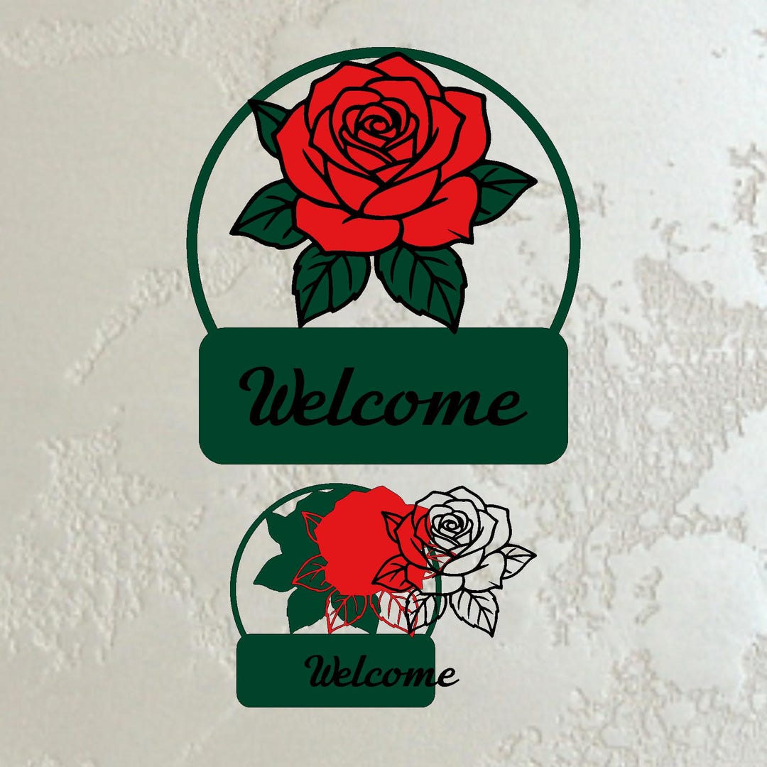 Rose Welcome Sign SVG Floral Door Decor Layered Cut File for Cricut ...