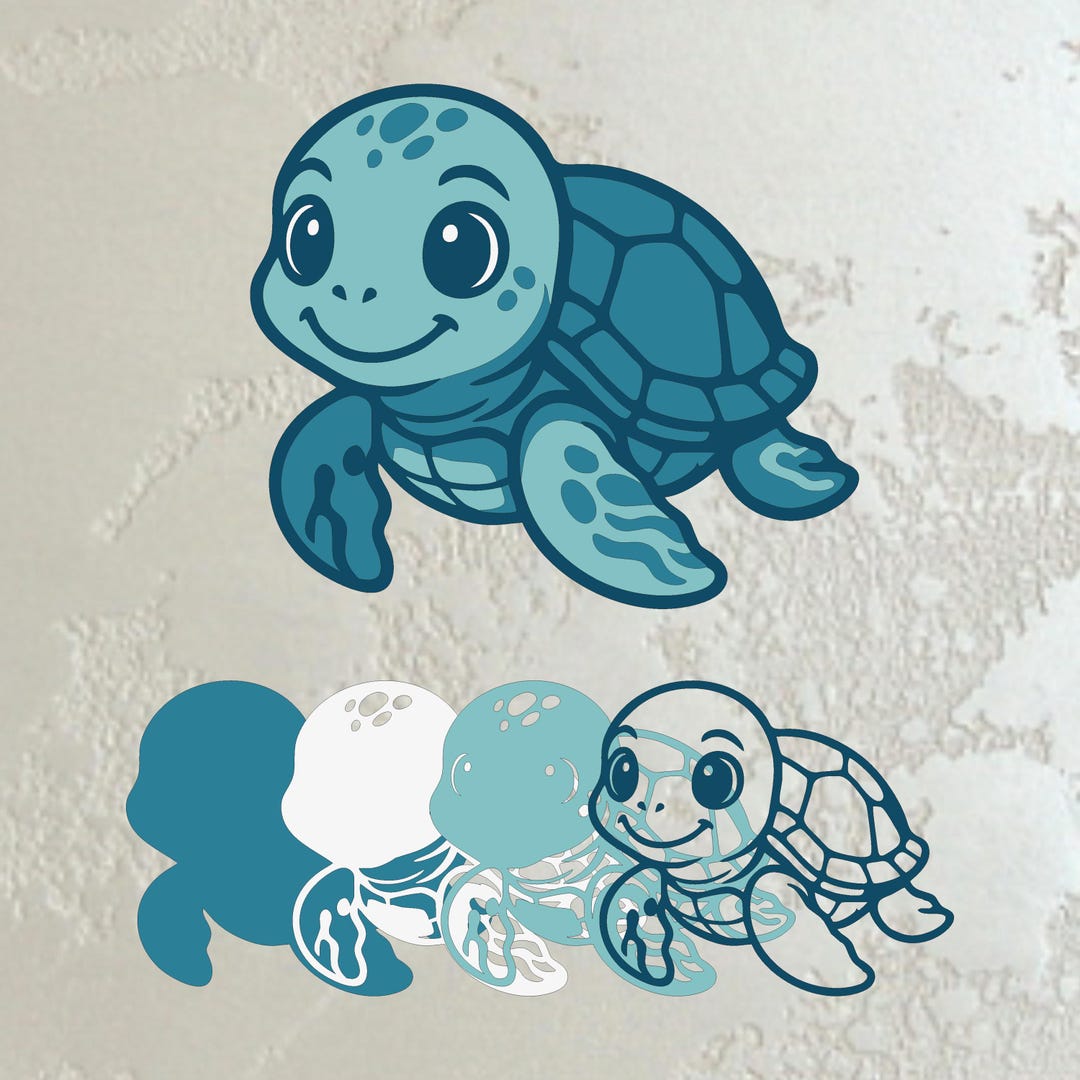 Layered Baby Sea Turtle 3D SVG PDF Cdr DXF File for Laser Cutting ...