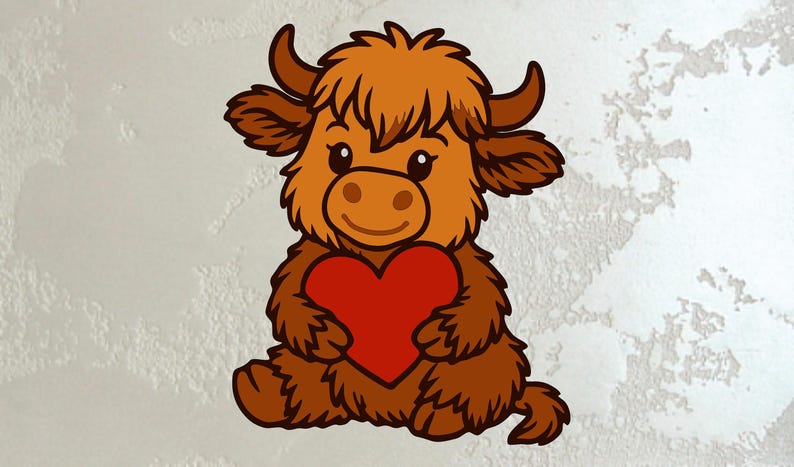 Highland Cow Heart Svg, Cute Baby Cow Valentine Design, Multilayer ...