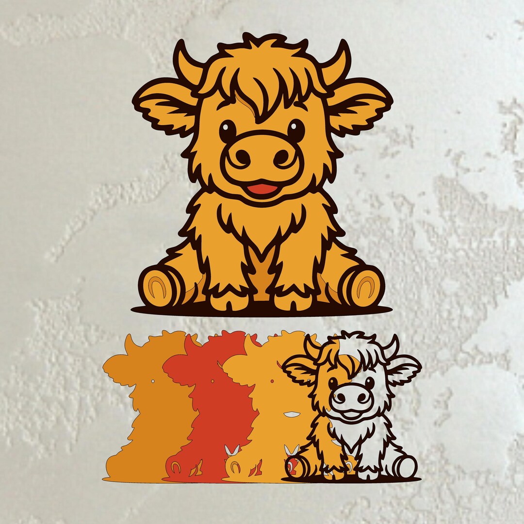 Highland Cow Multilayer SVG, Layered Baby Cow File for Laser Cut, Cute ...