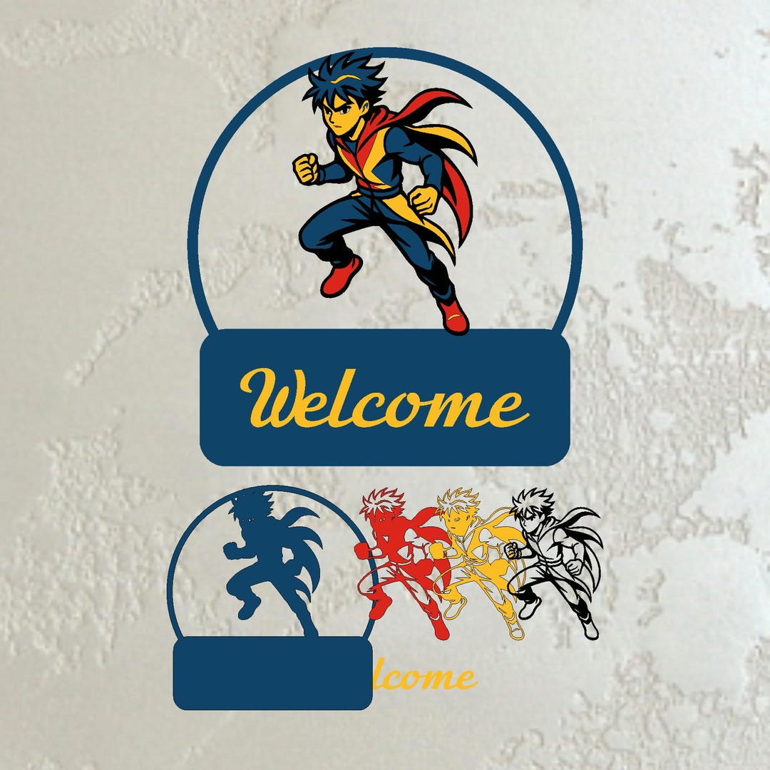 Superhero Welcome Sign SVG for Kids Room Anime Style Door Hanger ...