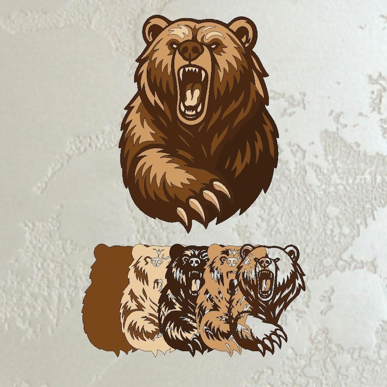 Layered Roaring Bear 3D Svg Pdf Cdr Dxf File for Laser Cutting ...