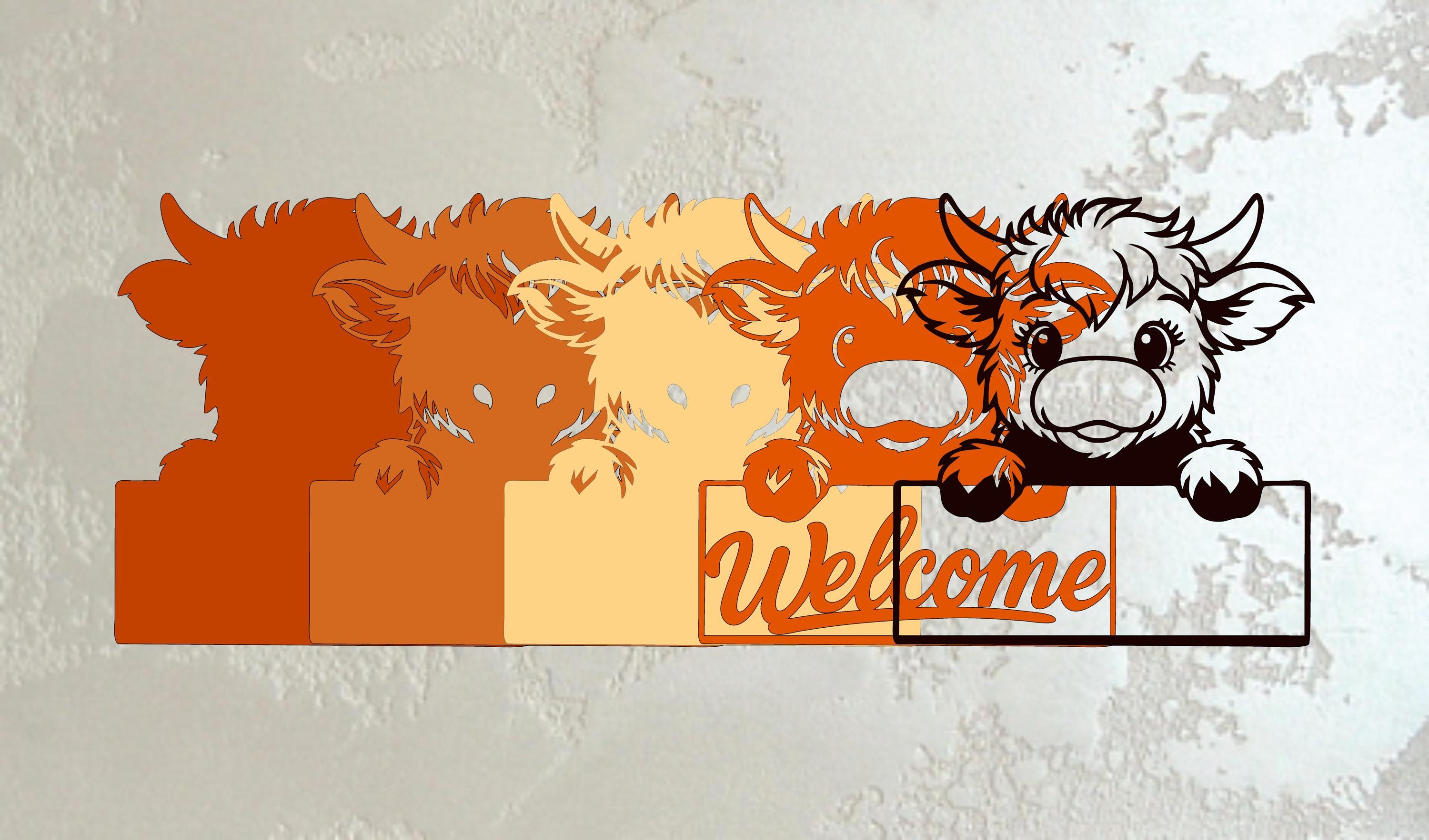 Multilayer Cow Welcome Sign Svg, Highland Cow Door Decor, Layered ...