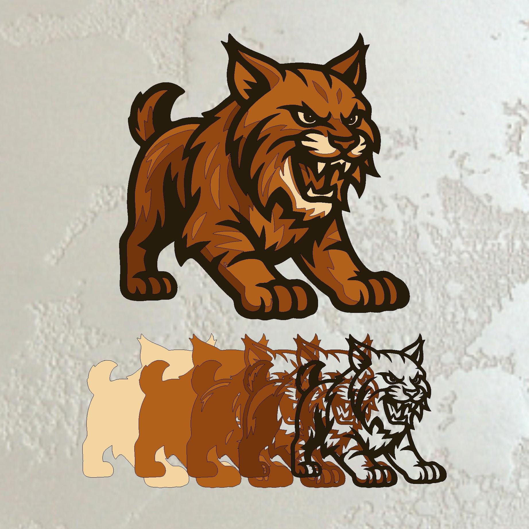 Wild Bobcat Multilayer SVG, Layered Bobcat Laser Cut File, Animal ...