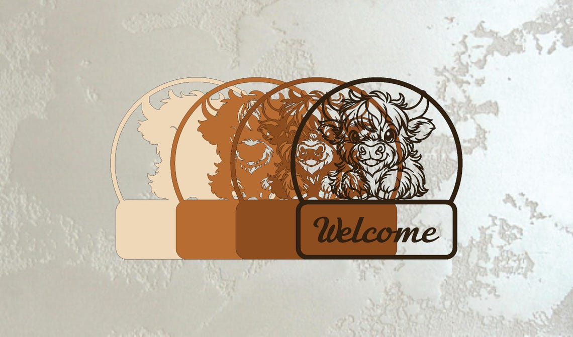 Highland Cow Welcome Sign SVG, Multilayer Door Sign, Layered Farmhouse ...