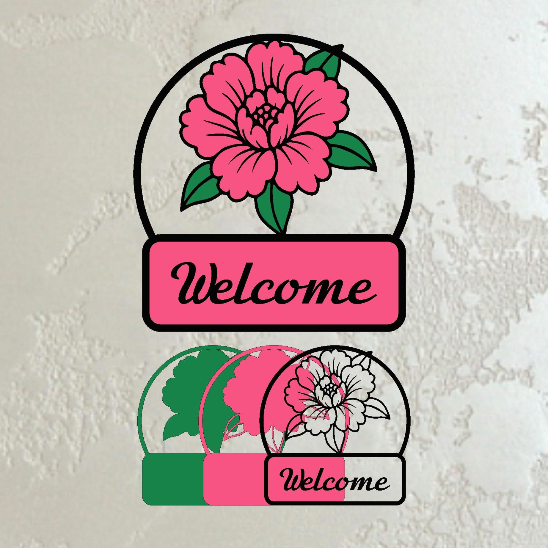 Peony Welcome Sign SVG, Multilayer Floral Door Sign, Layered Flower ...
