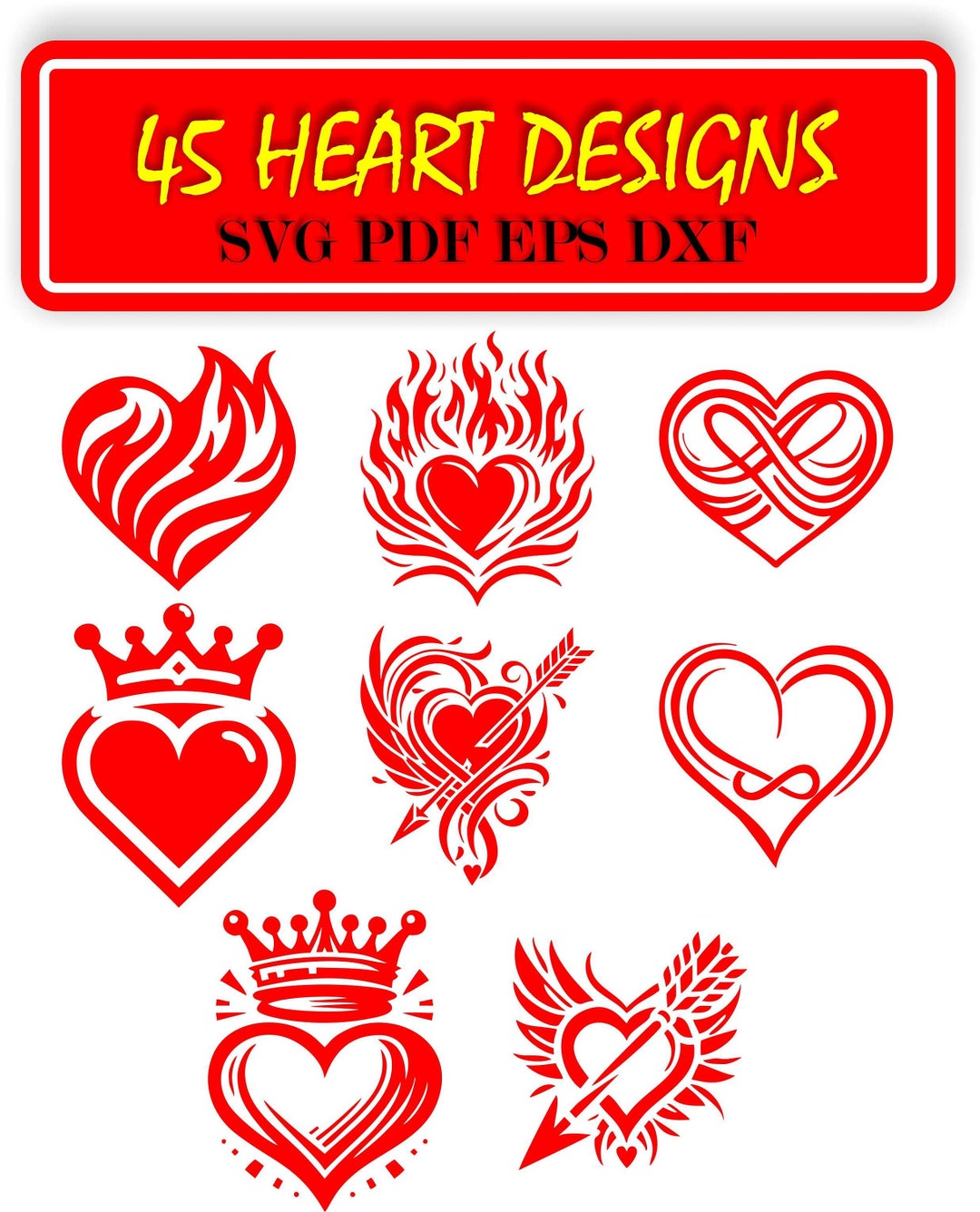 Heart Designs SVG, EPS, DXF - Perfect for Valentine's Day, Wedding ...