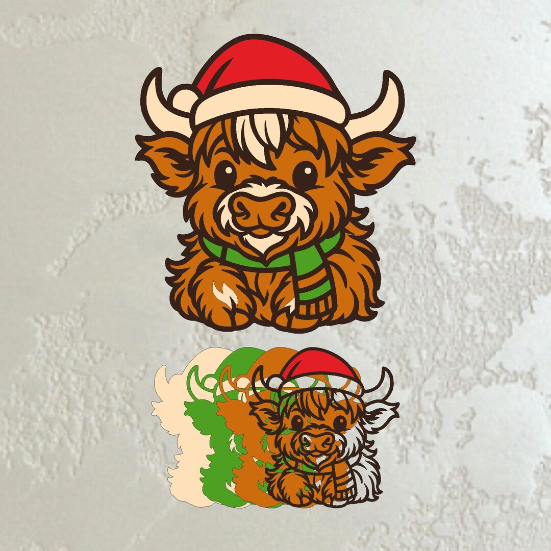Multilayer Highland Cow Svg, Layered Christmas Cow, Cute Calf Laser Cut ...