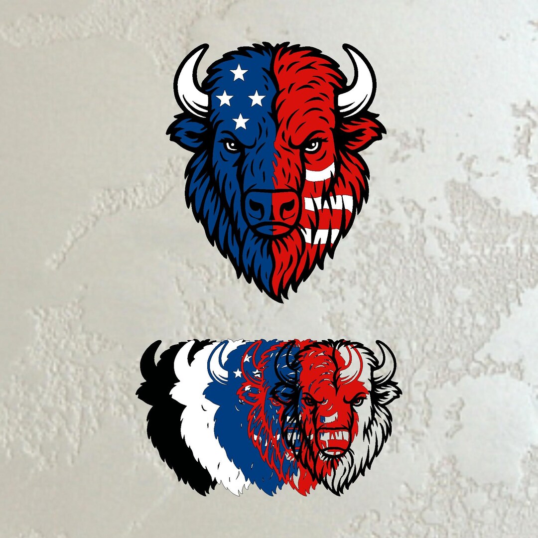Patriotic Bison SVG: Layered Buffalo Head, American Flag Laser Cut File ...