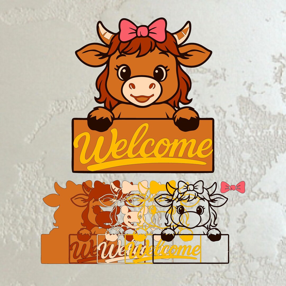 Cute Cow Welcome Sign Svg, Farmhouse Door Decor for Kids Rooms ...