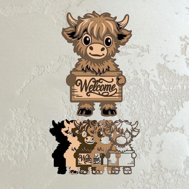 Layered Highland Cow Welcome Sign 3D Svg Pdf Cdr Dxf File for Laser ...